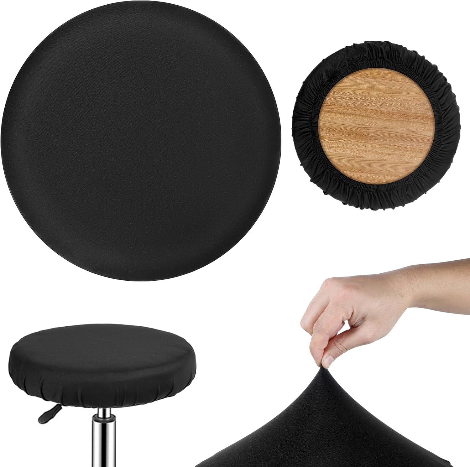 2 Pcs Bar Stool Covers Black Round High Elastic Bar Stool Covers Soft ...