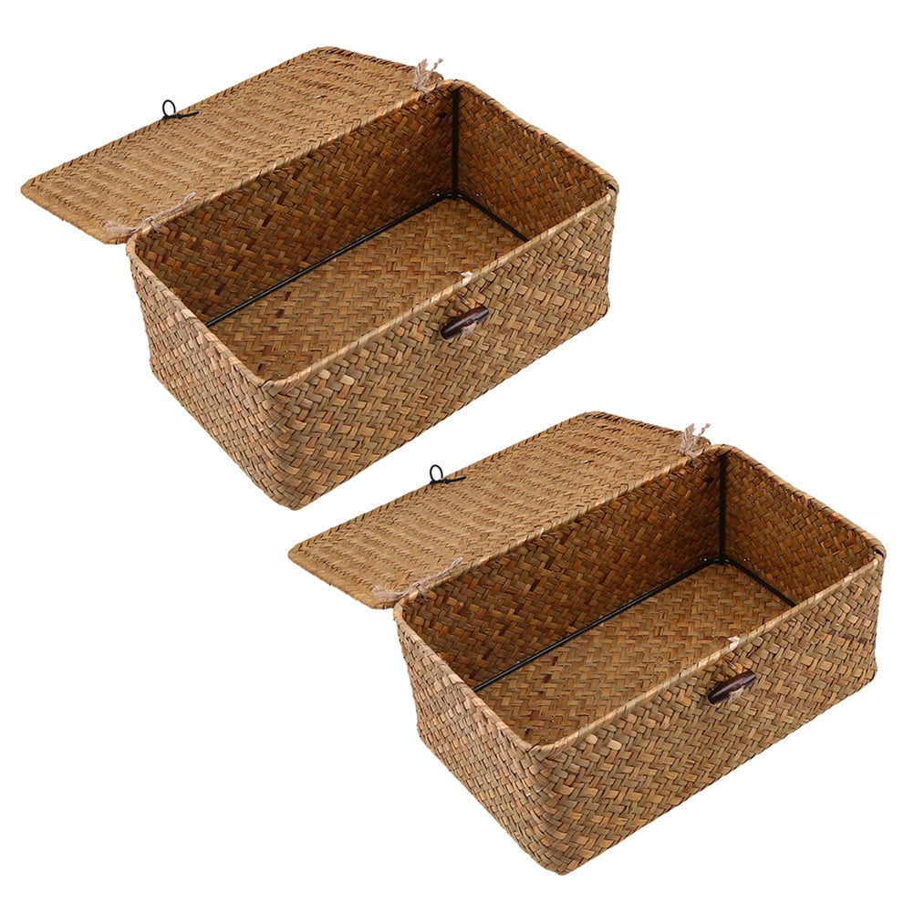 2 Pcs Basket Decor Decorative Storage Boxes Wicker Seaweed Woven Child ...