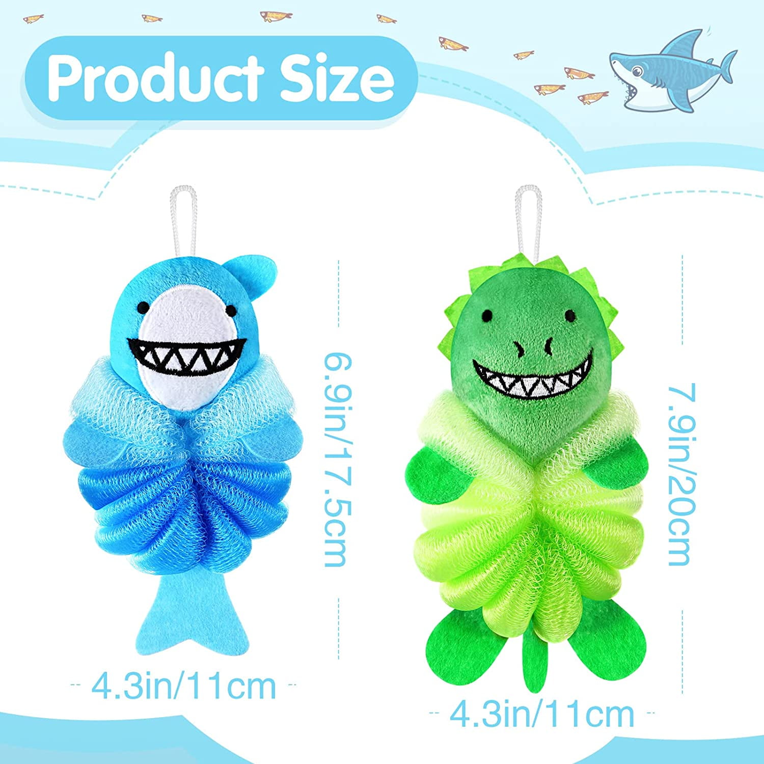 2 Pcs Bath Loofahs Kids Toddler Cute Cartoon Bath Sponges Loofah Bath ...