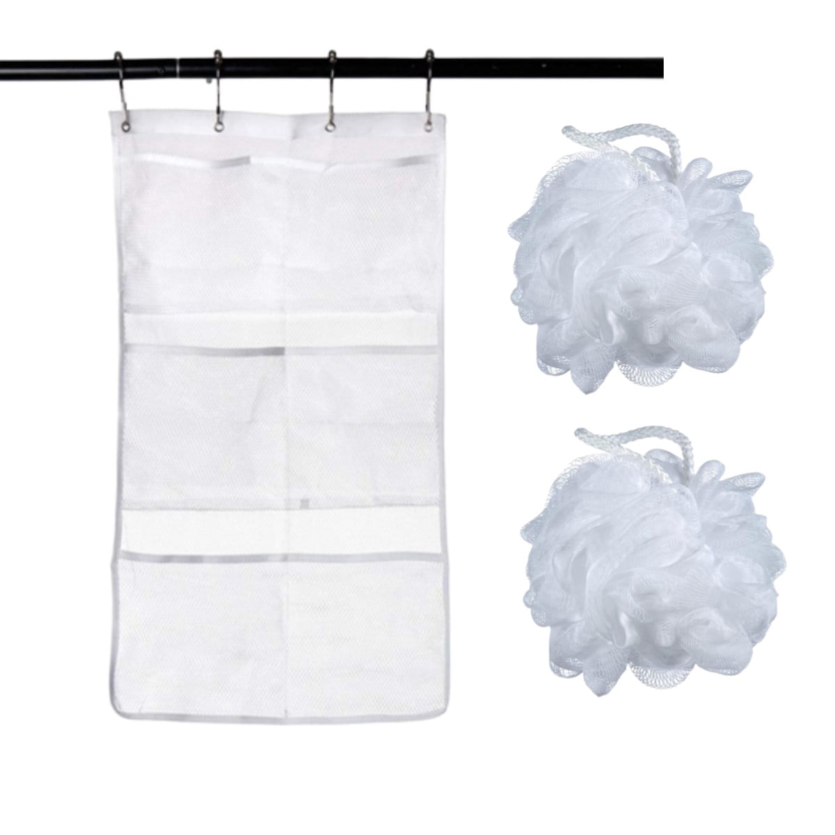 2 Pcs Bath Shower Sponge Loofahs 60g With Mesh Shower Organizer Hanging ...