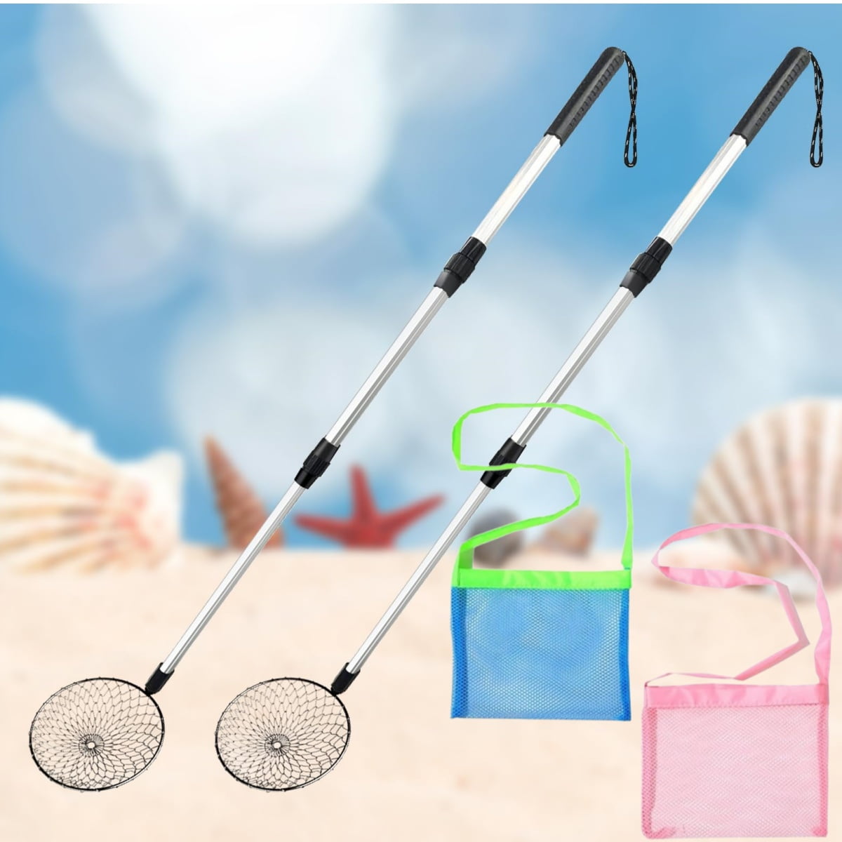 2 Pcs Beach Sand Sifter with 2Pcs Beach Bags Sand Scoop Shell Scooper ...