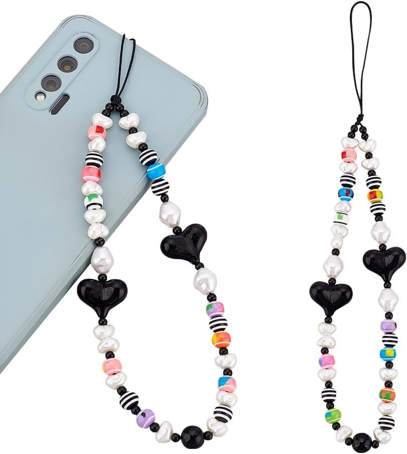 2 Pcs Beaded Phone Strap Charm Colorful Plastic Beads Phone Strap Heart ...