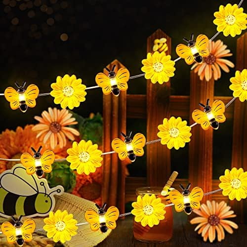 2 Pcs Bee String Lights Decor 20ft Honeybee Fairy Lights with 60 LED ...
