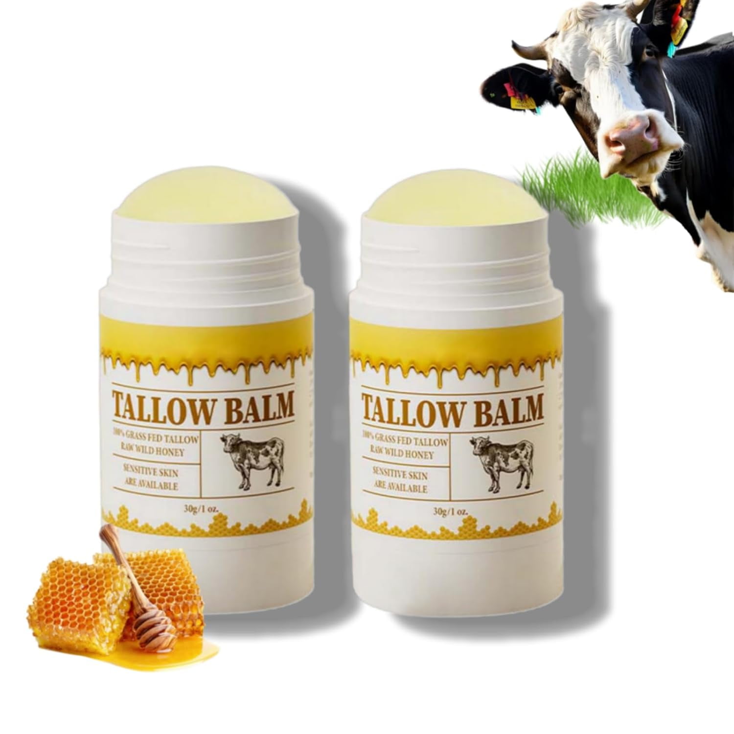 2 Pcs Beef Tallow Moisturizing Stick, Organic Grass-fed Beef Tallow ...