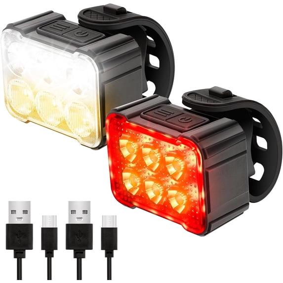2 Pcs Bike Light,Bicycle Lights Front and Rear,USB Rechargeable Bike ...
