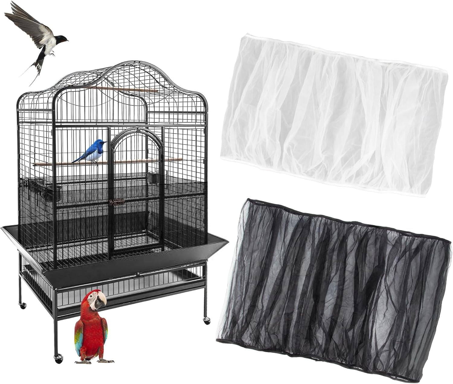 2 Pcs Bird Cage Cover - Bird Cage Seed Catcher Bird Net Bird Cage Skirt ...