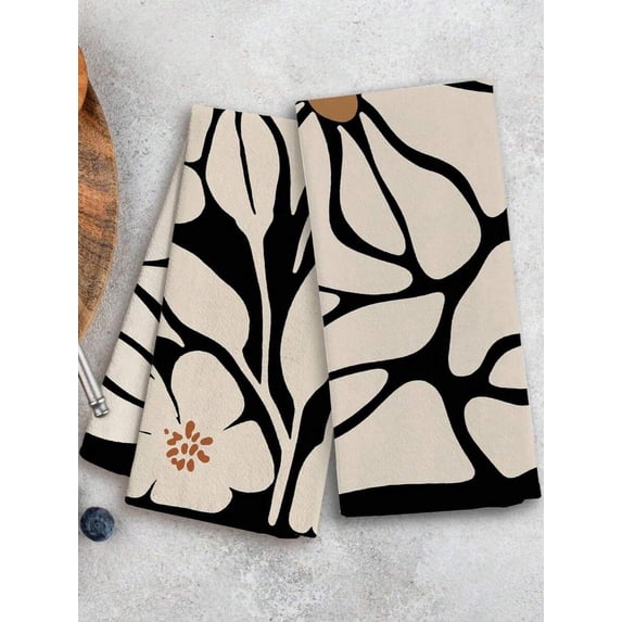2 Pcs Black Boho Floral Kitchen Towels Set - Decorative Dish Towels ...