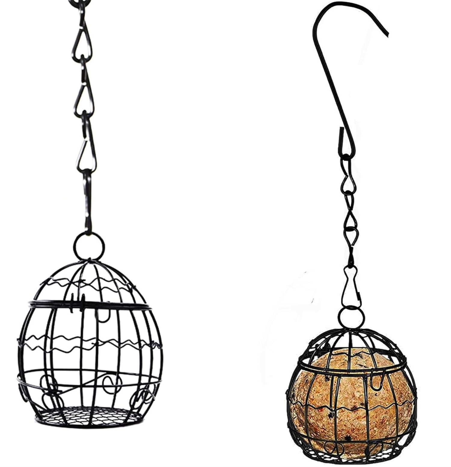 2 Pcs Black Metal Fat Ball Holder,Happon Hanging Bird Feeder with 2 S ...