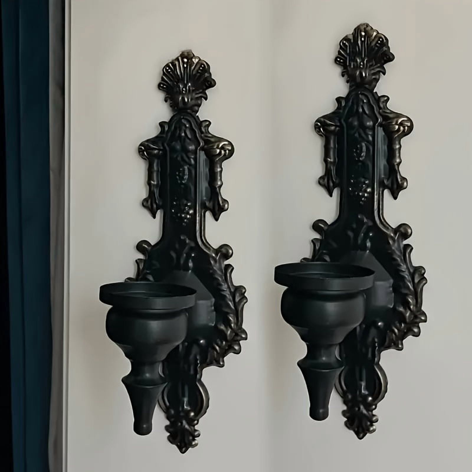 2 Pcs Black Metal Gothic Wall Candle Sconces,Vintage Iron Wall Mounted ...