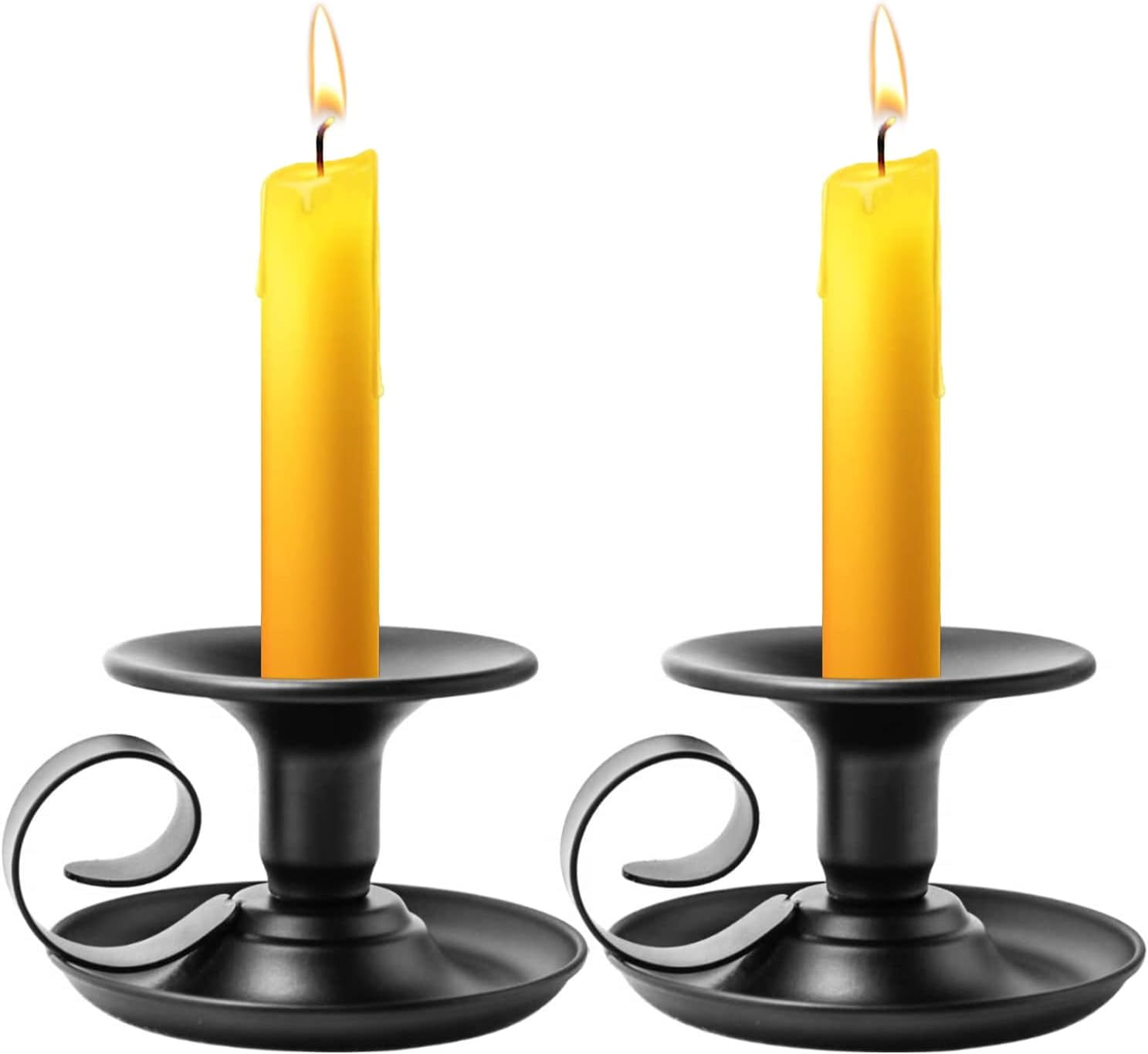 2 Pcs Black Vintage Cast Iron Taper Candle Holder with Handle Simple ...