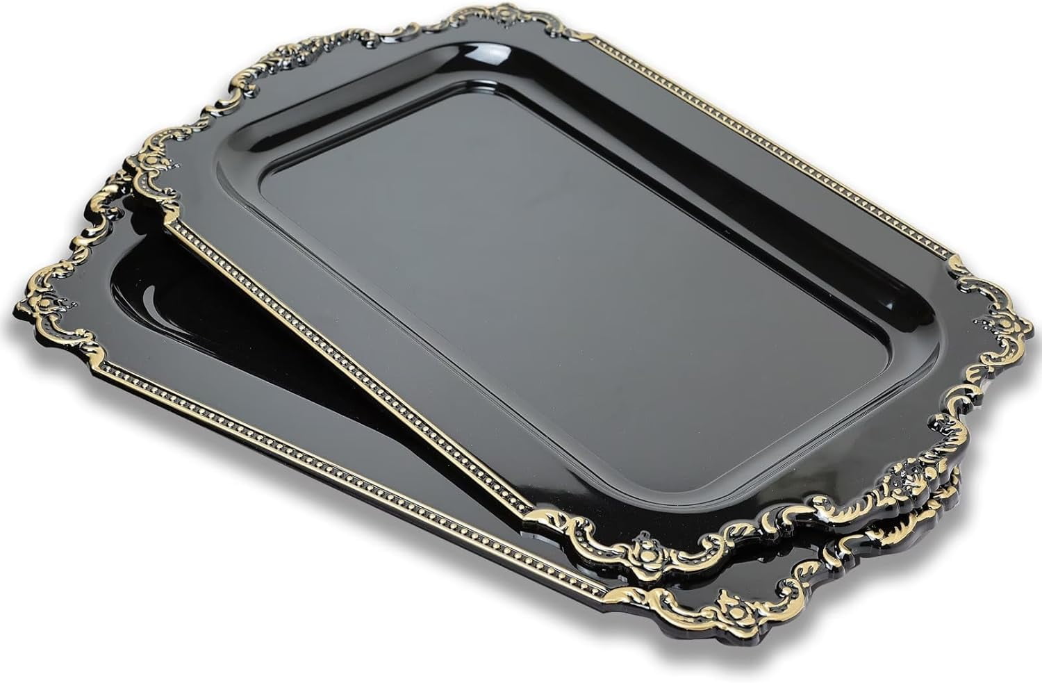 2 Pcs Black Vintage Decorative Trays with Gold Rim, Serving Tray for ...