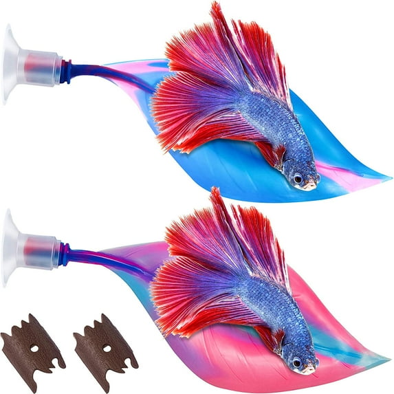 2 Pcs Blue Pink Silicone Betta Fish Bed Leaf Hammock Betta Fish Tank ...