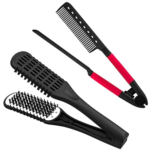 2 Pcs Boar Bristles Clamp Double Sided Straightening Comb and Flat Iron ...