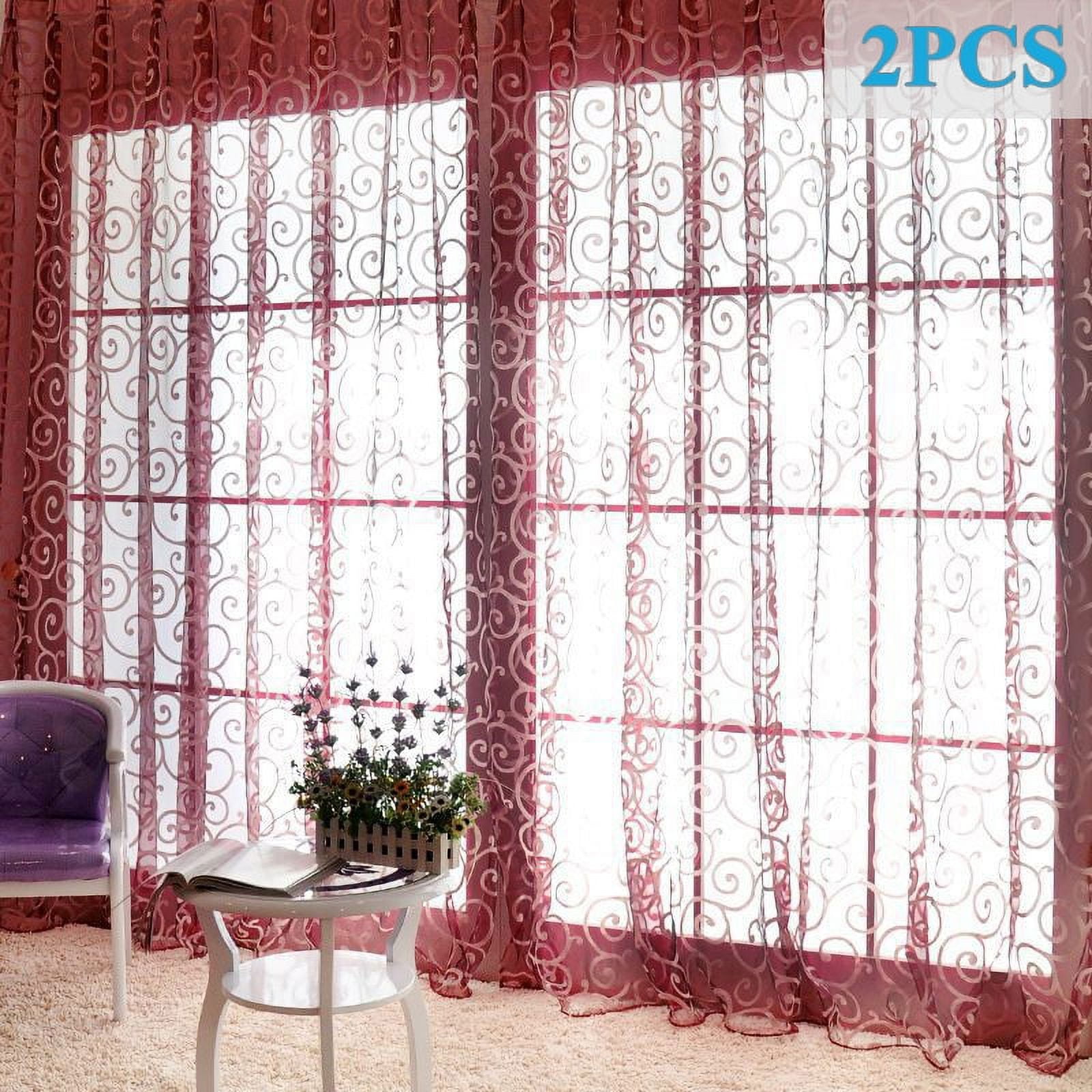 2 Pcs Boho Lace Curtains Sheer Floral Tulle Curtains Closet Curtain For ...