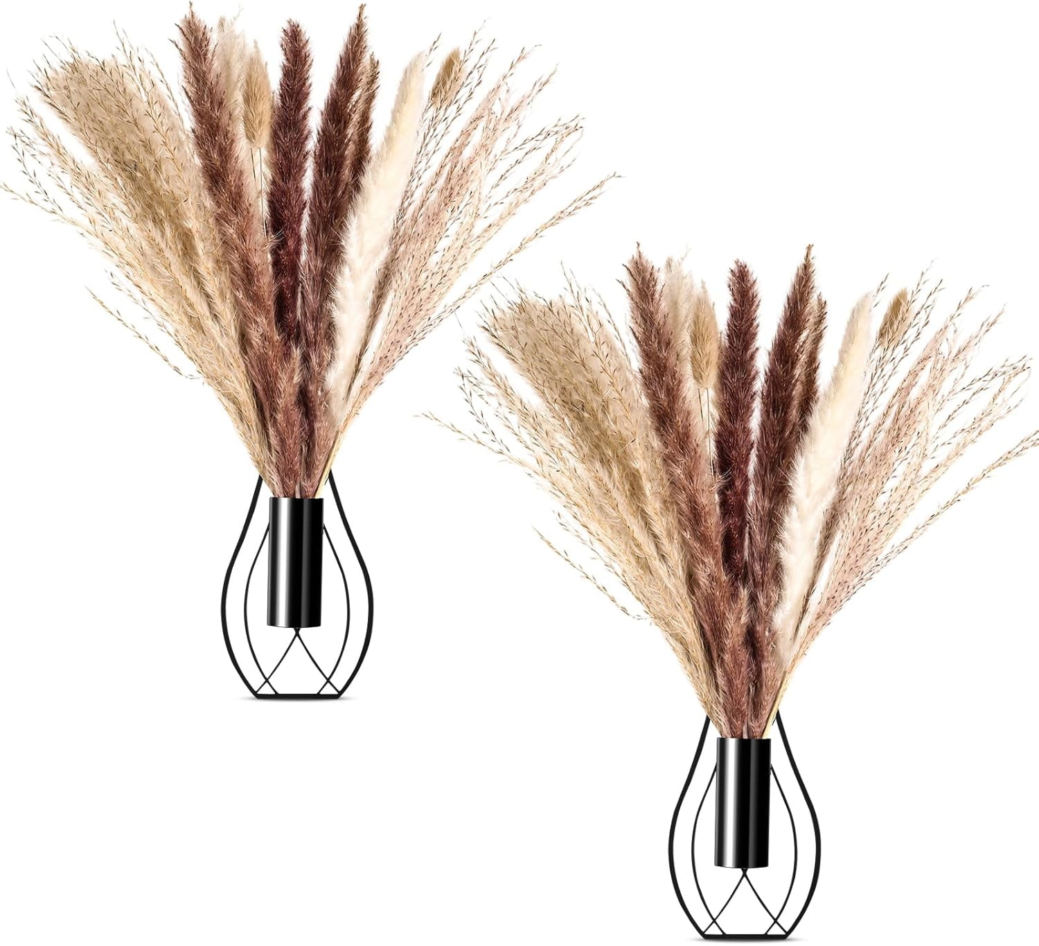 2 Pcs Boho Metal Wall Planters with Artificial Pampas Grass Wall ...