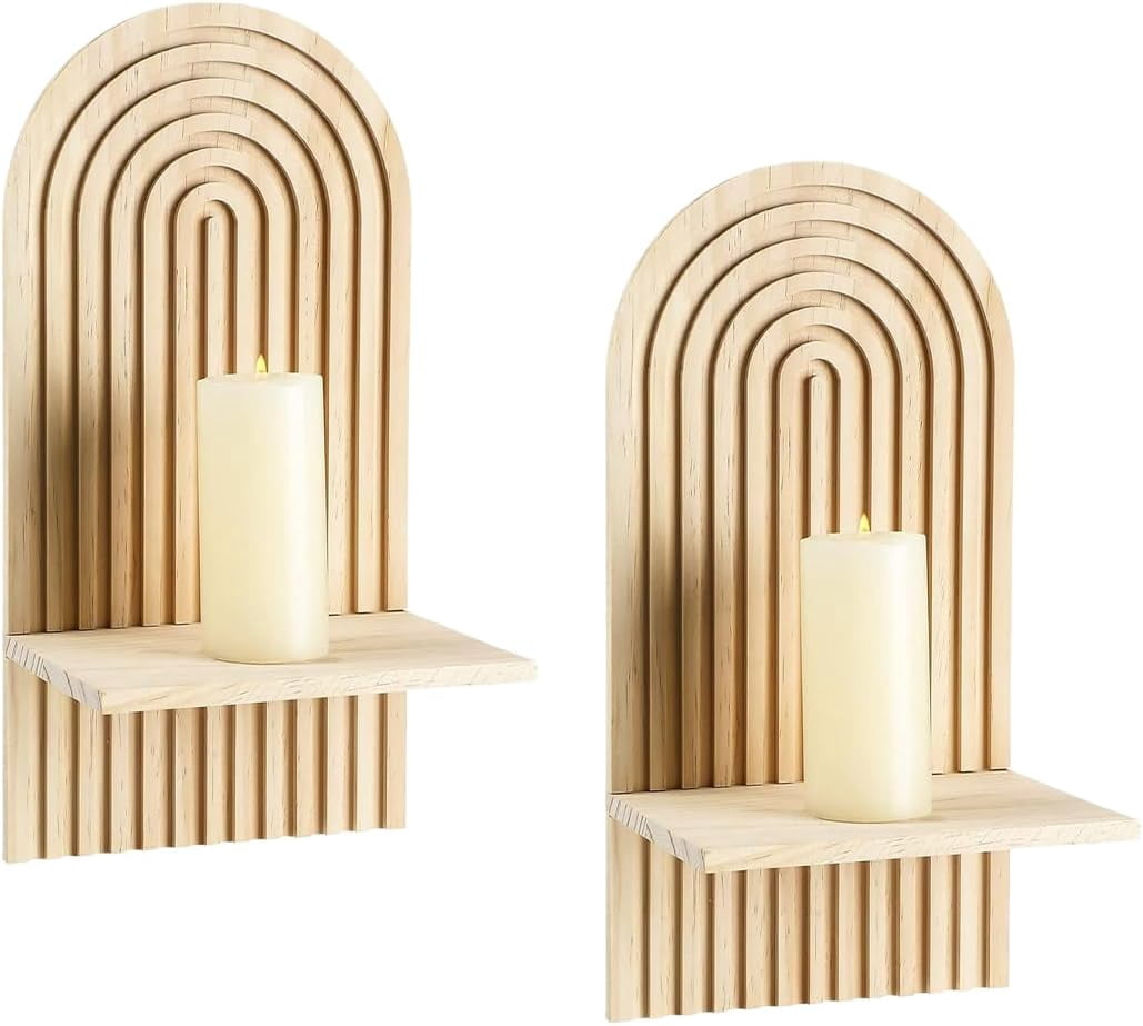2 Pcs Boho Shelf Wall Décor, 13.78 Inches Floating Arched Wooden ...