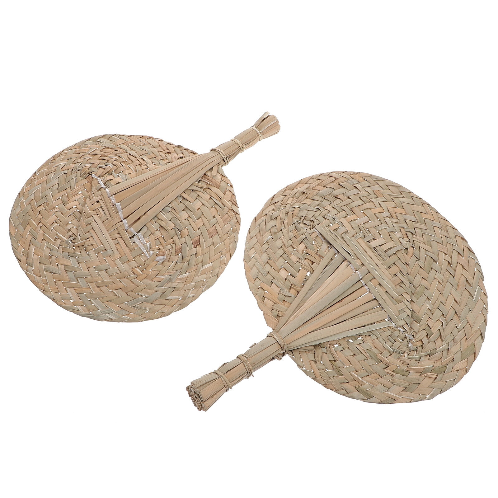2 Pcs Braided Cattail Fan Rattan Handheld Fans Elder Miss Khaki ...