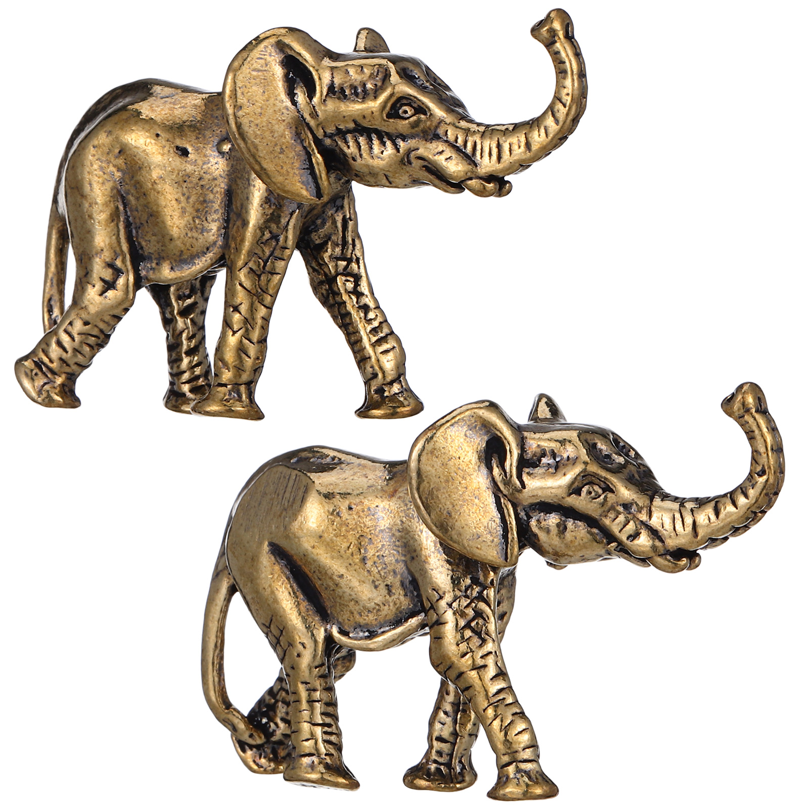 2 Pcs Brass Elephant Home Decor Cow Decoration Ornament Golden ...