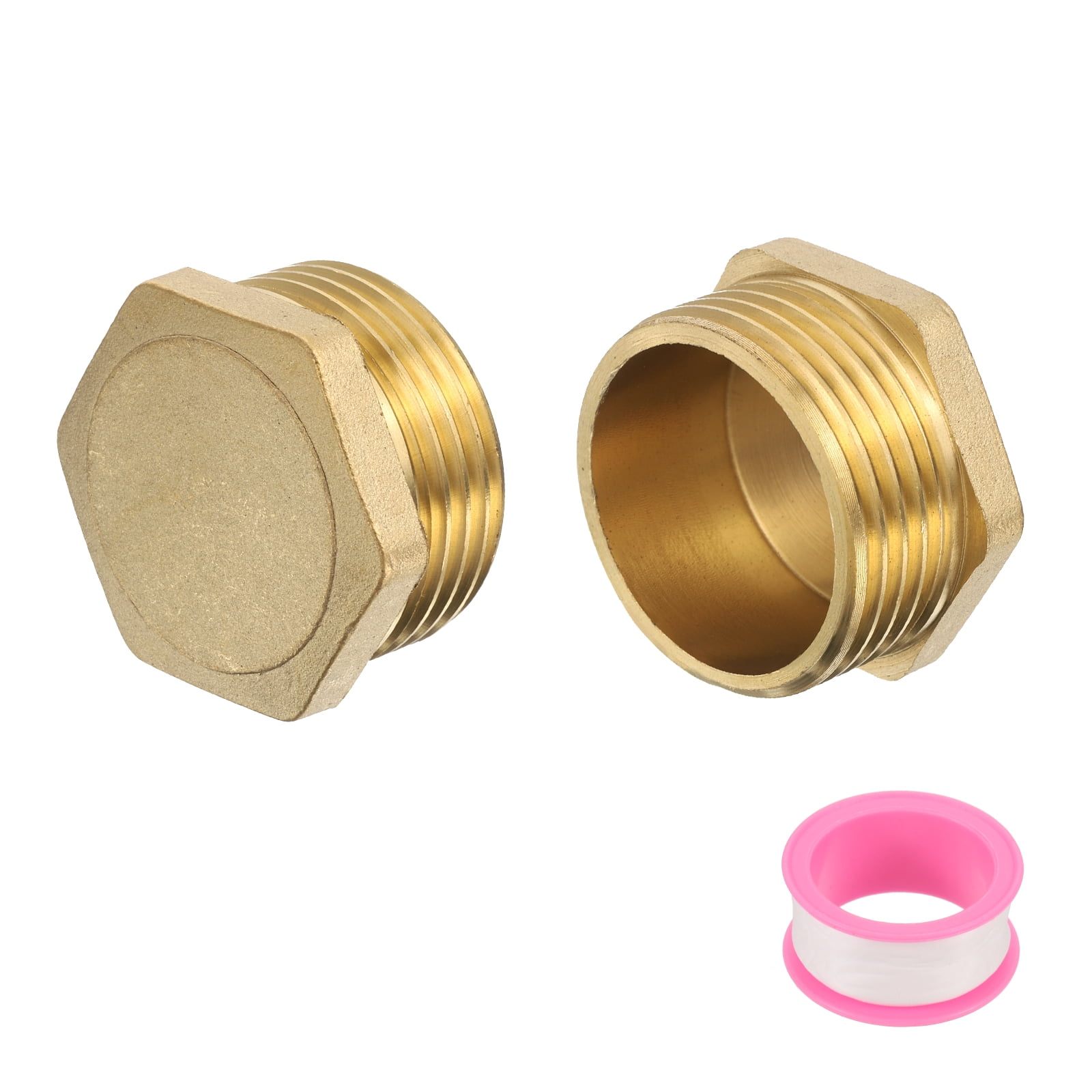 2 Pcs Brass Outer Hex Thread Fittings, G1" Male Brass Plug Male ...