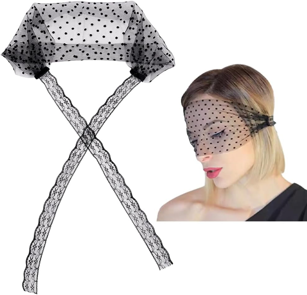 2 Pcs Bridal Face Veil Black Lace Tied Veil Mesh Birdcage Veil Headband ...