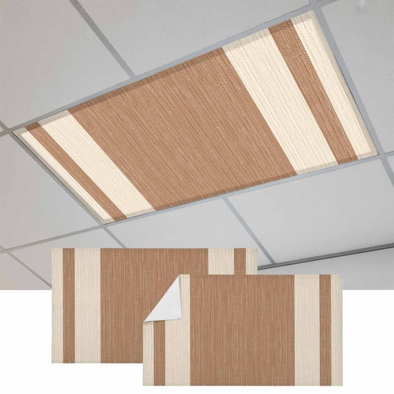 2 Pcs Brown Stripe Fluorescent Light Covers Modern Geometric Classic ...