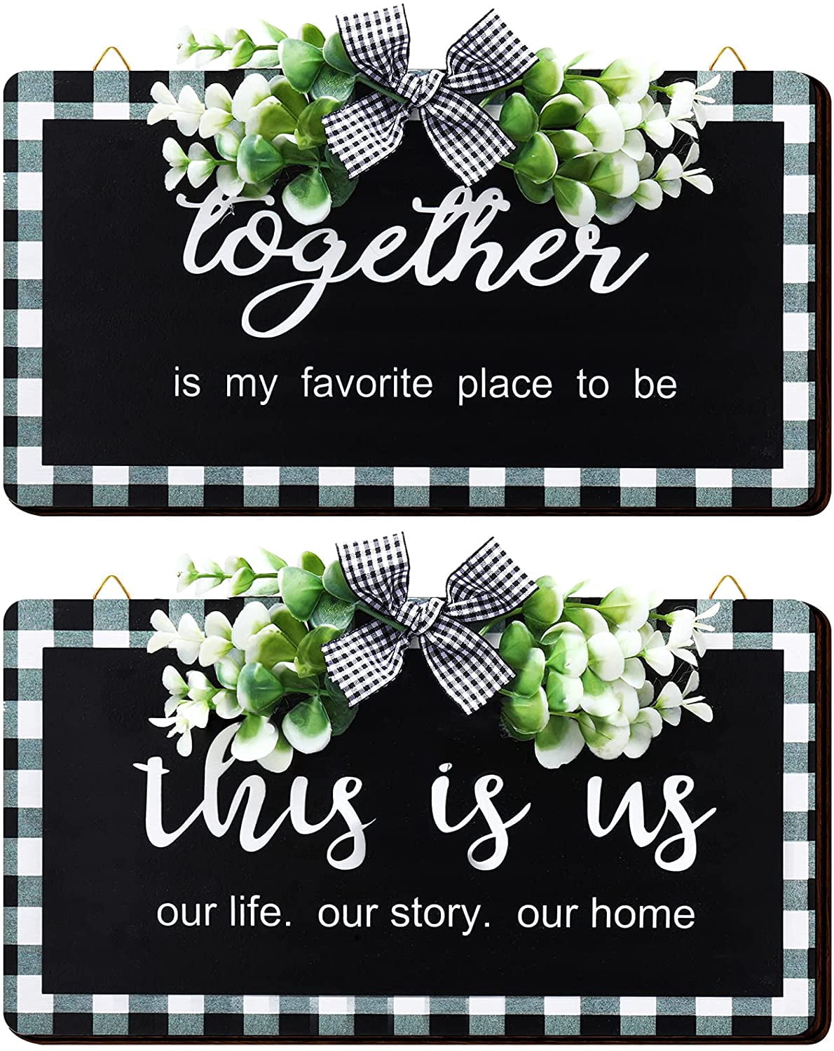 2 Pcs Buffalo Plaid Wooden Sign Wall Decor 6.3x12 Inch Rustic Buffalo ...
