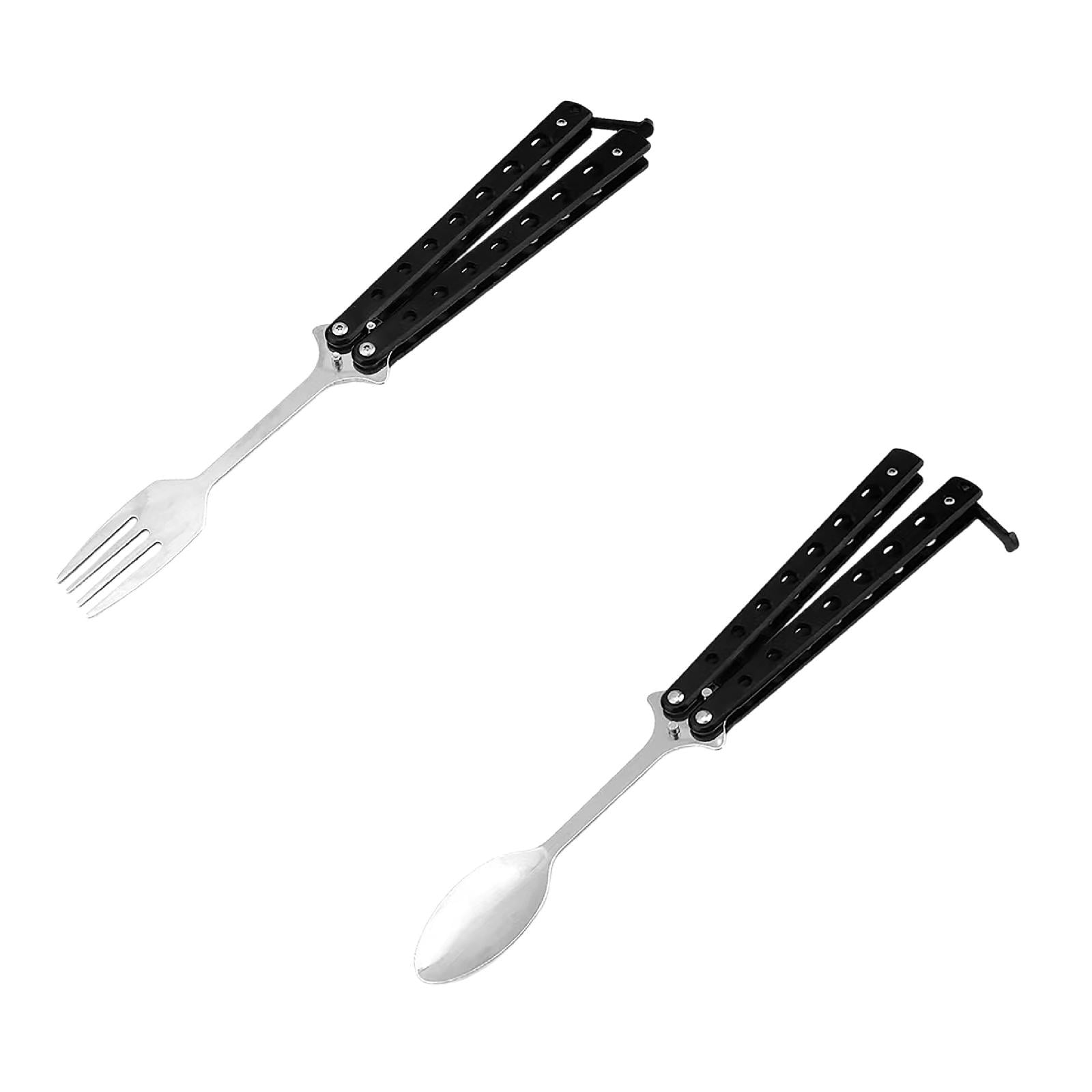 2 Pcs Butterfly Fork And Spoon Set Butterfly Spoon Folding Stainless ...