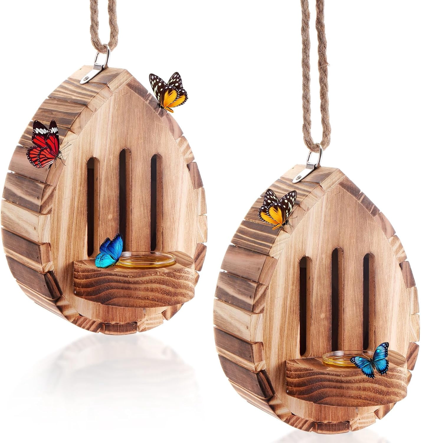 2 Pcs Butterfly House Wooden Butterfly Habitat with Feeder Hanging ...
