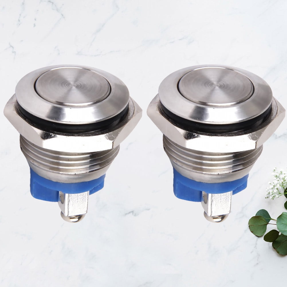 2 Pcs Buttons Waterproof Metal Push Button Flat Doorbell Horn Momentary ...