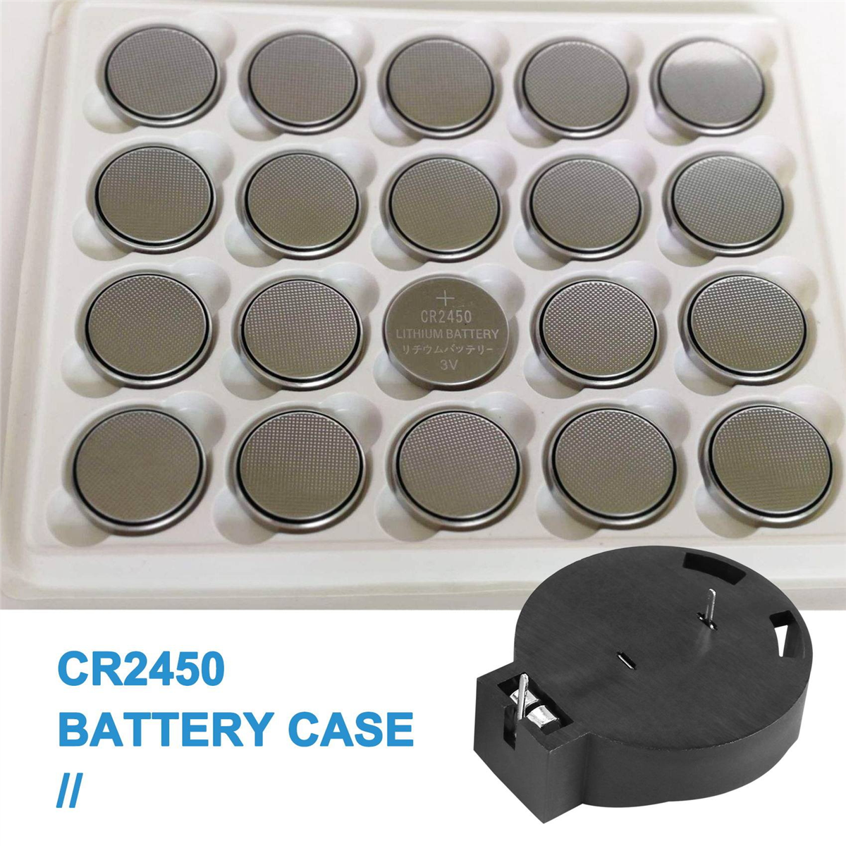 2 Pcs CR2450 Coin Cell Button Battery Socket Holder Case 2 Pins Black ...
