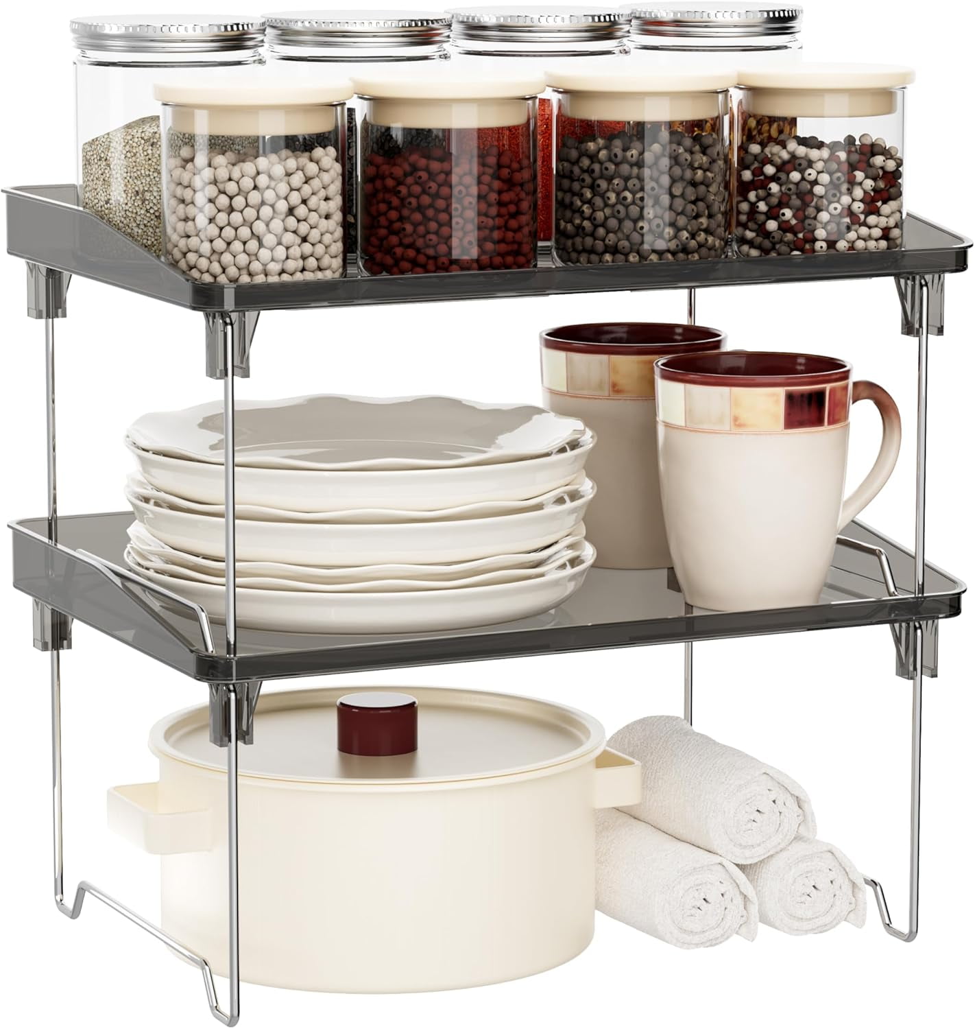 2 Pcs Cabinet Organizer Shelf，Stackable Kitchen Counter Shelves, Spice ...