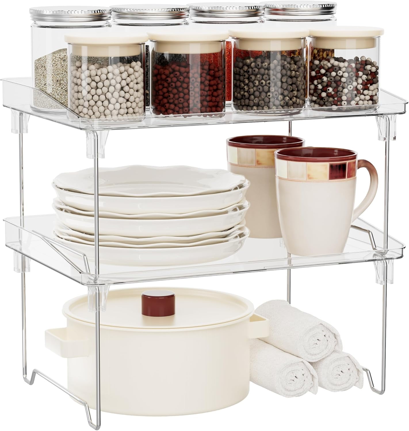 2 Pcs Cabinet Organizer Shelf, Stackable Kitchen Counter Shelves, Spice ...