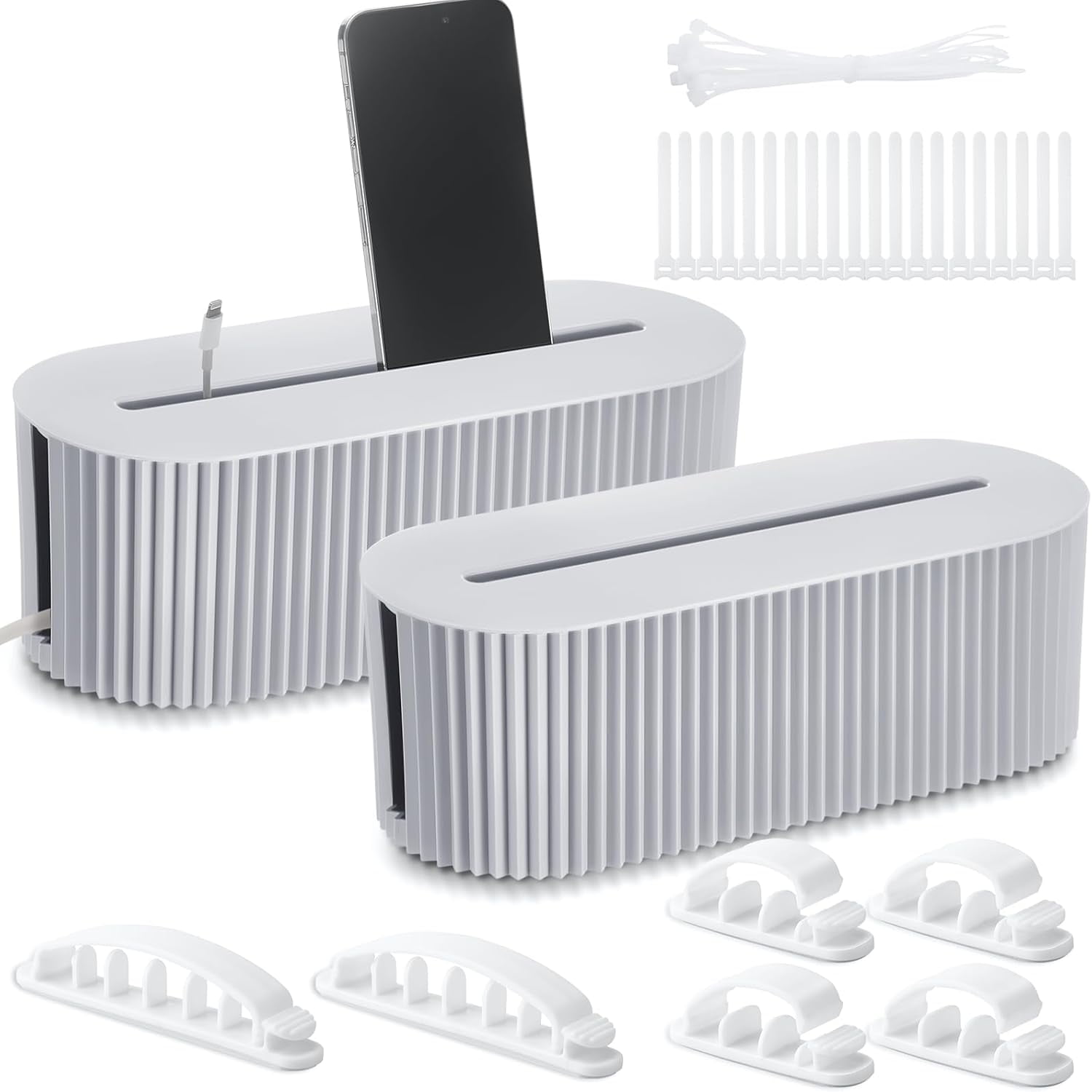 2 Pcs Cable Management Box Cord Hider Organizer with 46 Pcs Cable ...