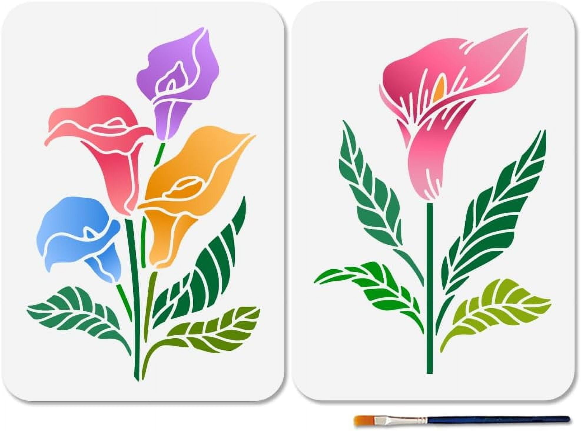 2 Pcs Calla Lily Stencil 11.7×8.3inch Reusable Flower Stencils for ...