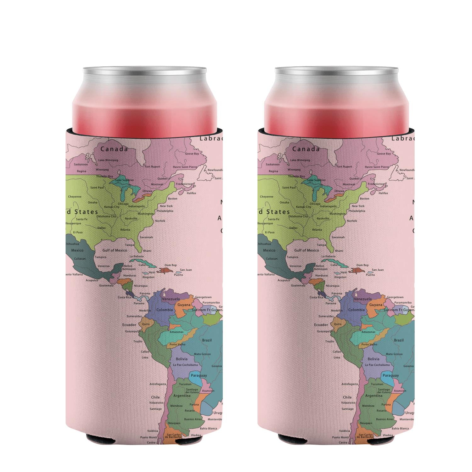 2 Pcs Can Cooler Sleeves Insulated Collapsible Beer Sleeve Map Soda ...