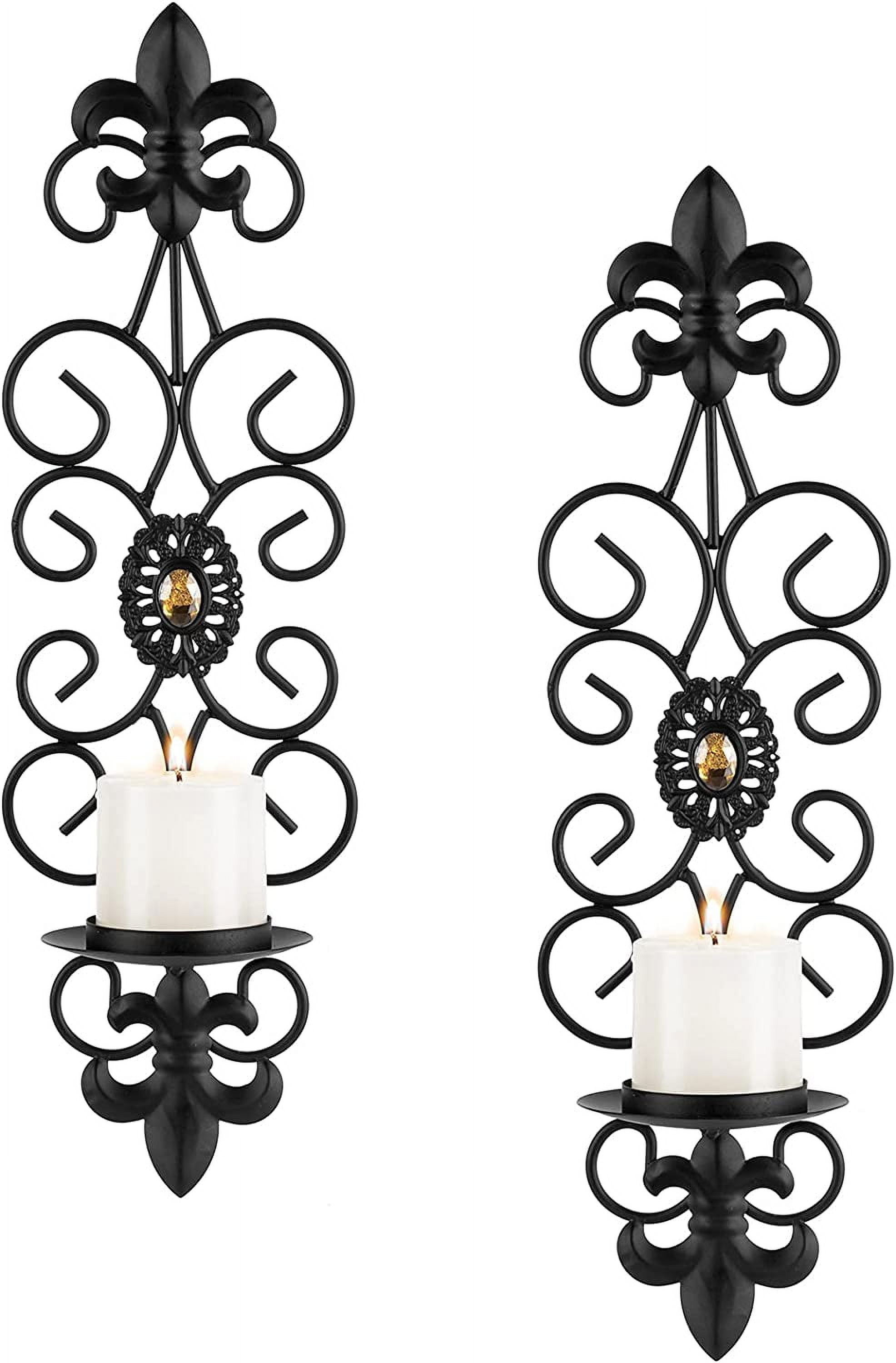 2 Pcs Candle Sconces Wall Decor, Black Candle Holder for Pillar, Rustic ...