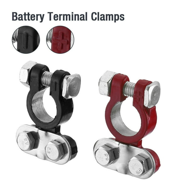 2 Pcs Car Battery Terminal Connector Positive and Negative Pole Post Heavy Duty Clamp Clip ...