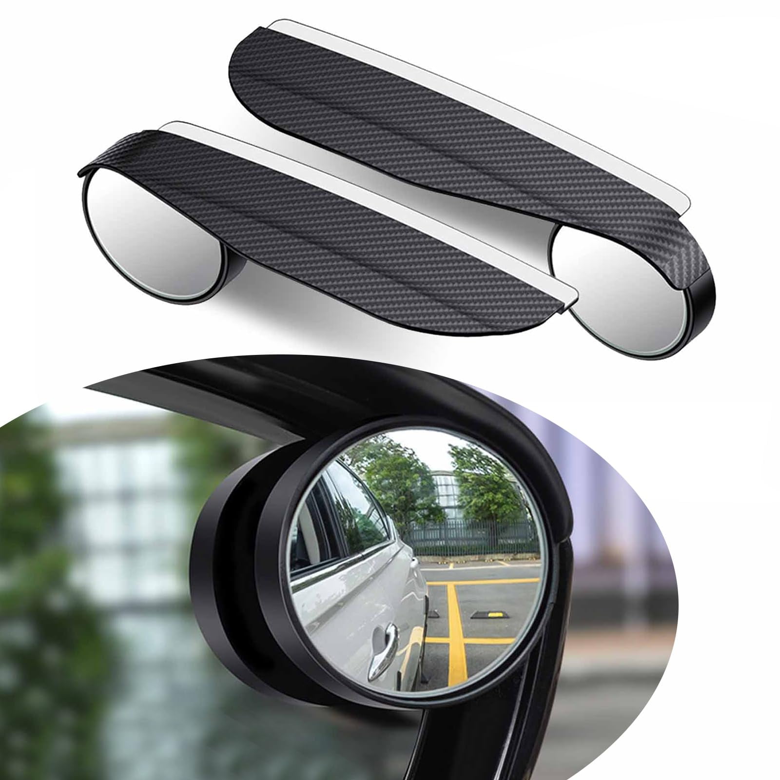 2 Pcs Car Blind Spot Mirror with Side Mirror Rain Guard,Carbon Fibre ...