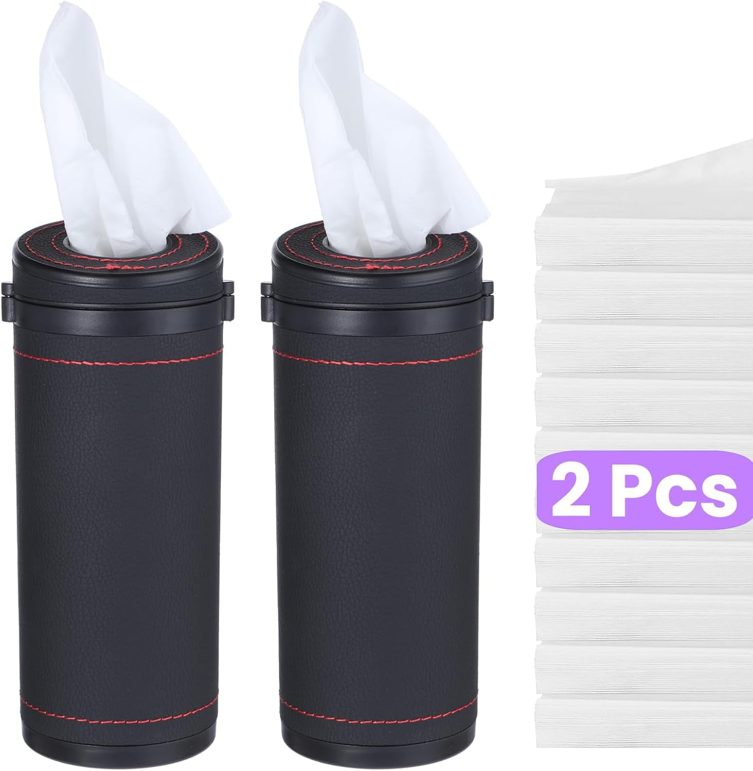 2 Pcs Car Tissues Cylinder Leather Round Tissues Container Car Tissues ...