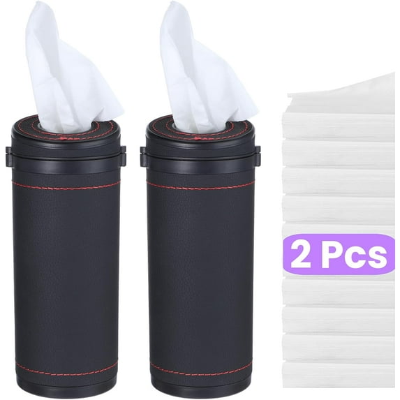 2 Pcs Car Tissues Cylinder Leather Round Tissues Container Car Tissues ...