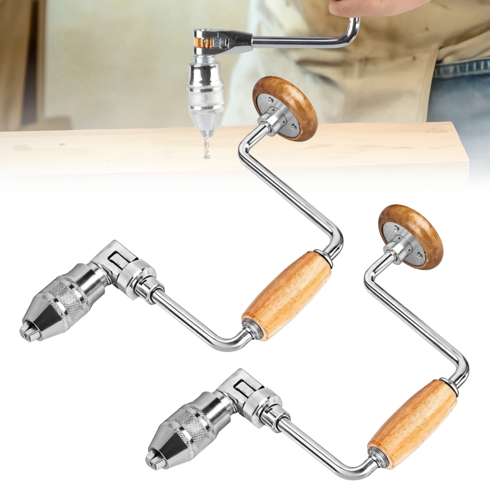 2 Pcs Carpenters Bit Braces, Hand Crank Drills with 4-Jaw Chucks ...