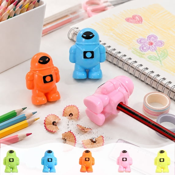 2 Pcs Cartoon Astronaut Robot Eraser and Pencil Sharpener, Single Point ...