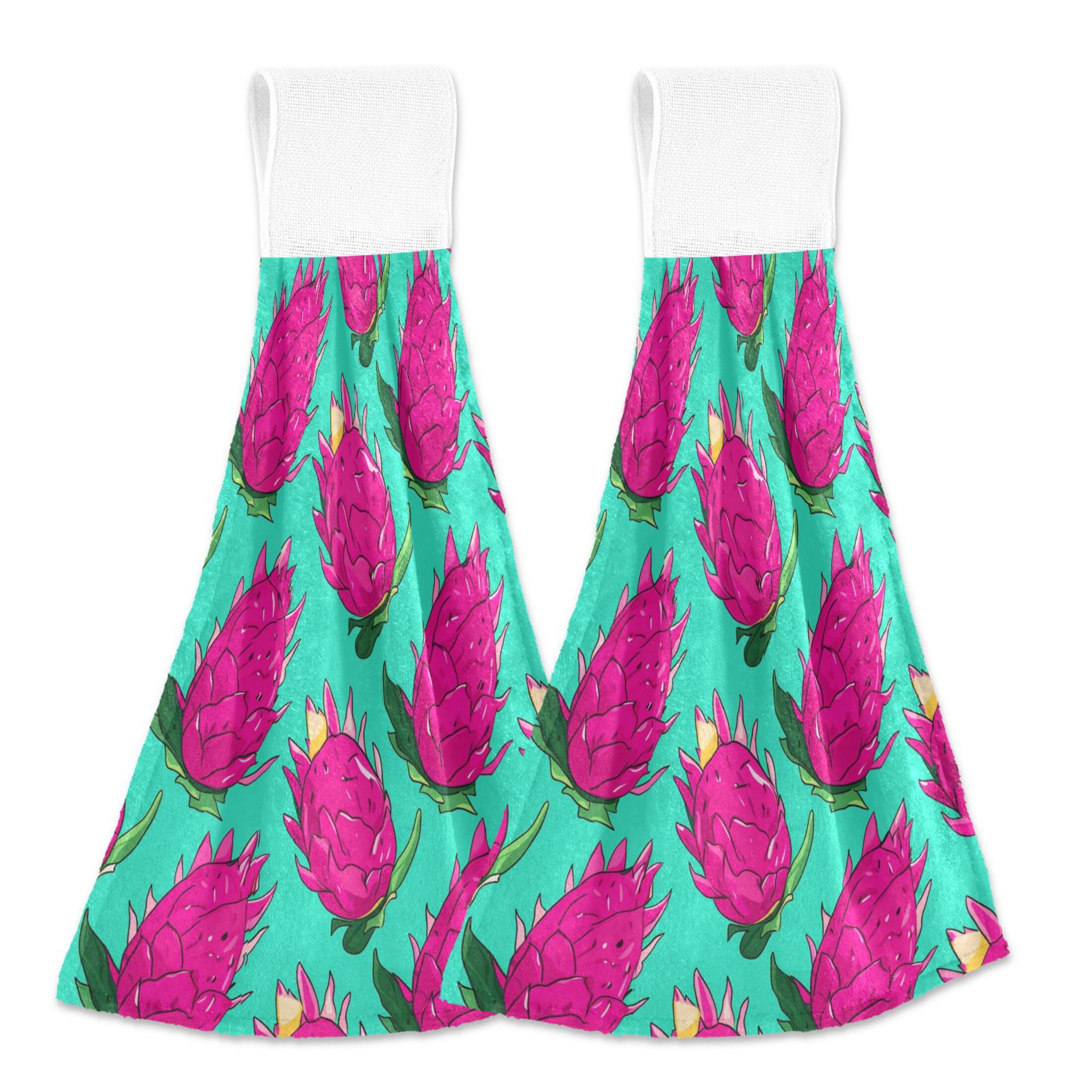 2 Pcs Cartoon Dragon Fruit Kitchen Hand Towels with Hanging Loops ...