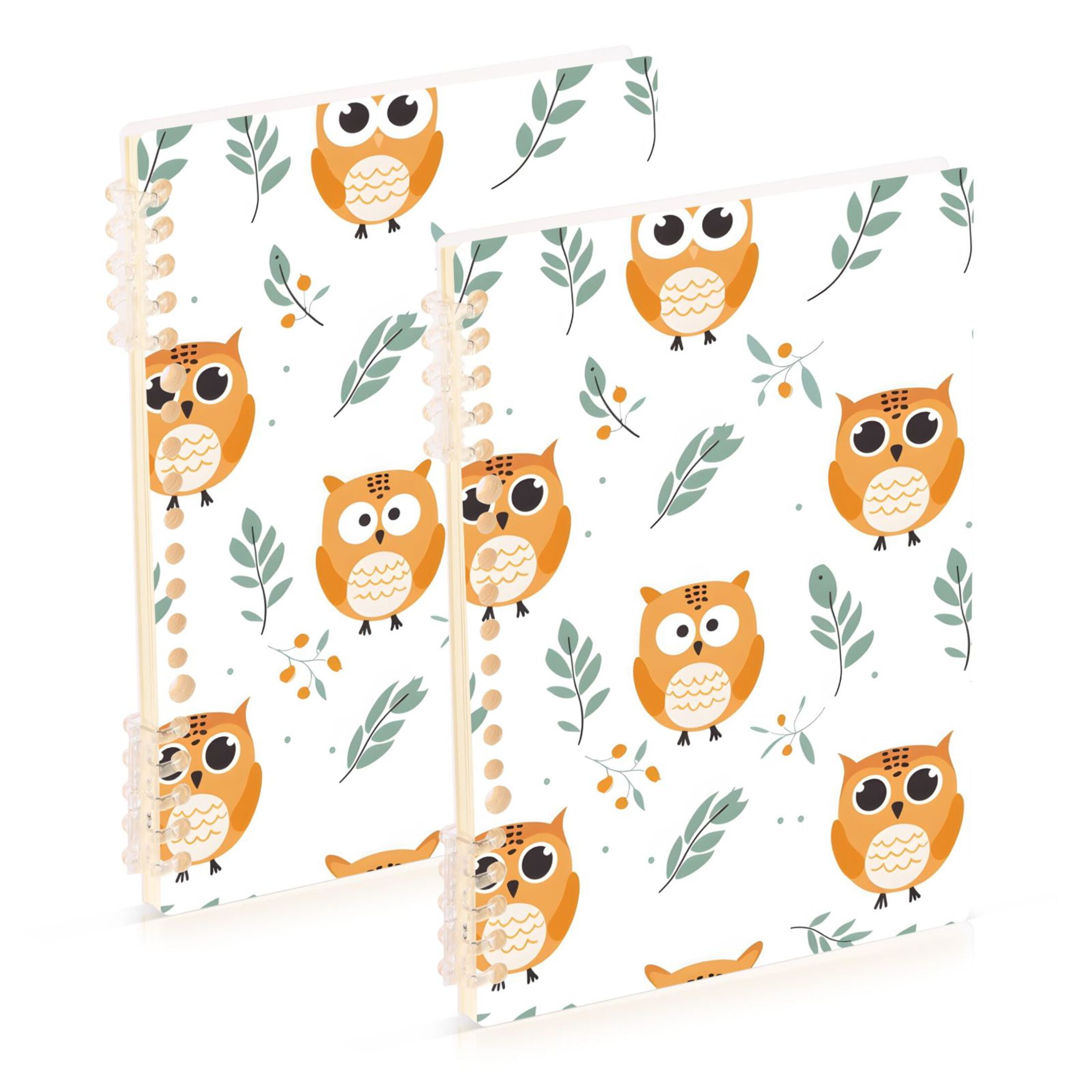 2 Pcs Cartoon Owls and Leaf Spiral Notebooks 60 Sheets 120 Pages A5 ...