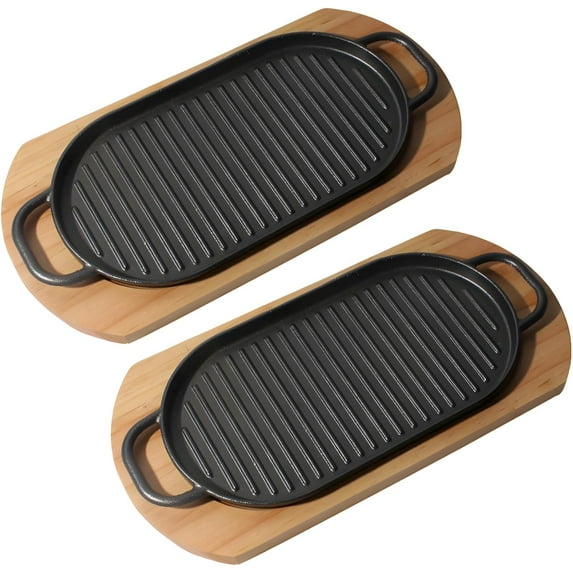 2 Pcs Cast Iron Fajita Skillet, Cast Iron Skillet Set, Sizzling Plate ...