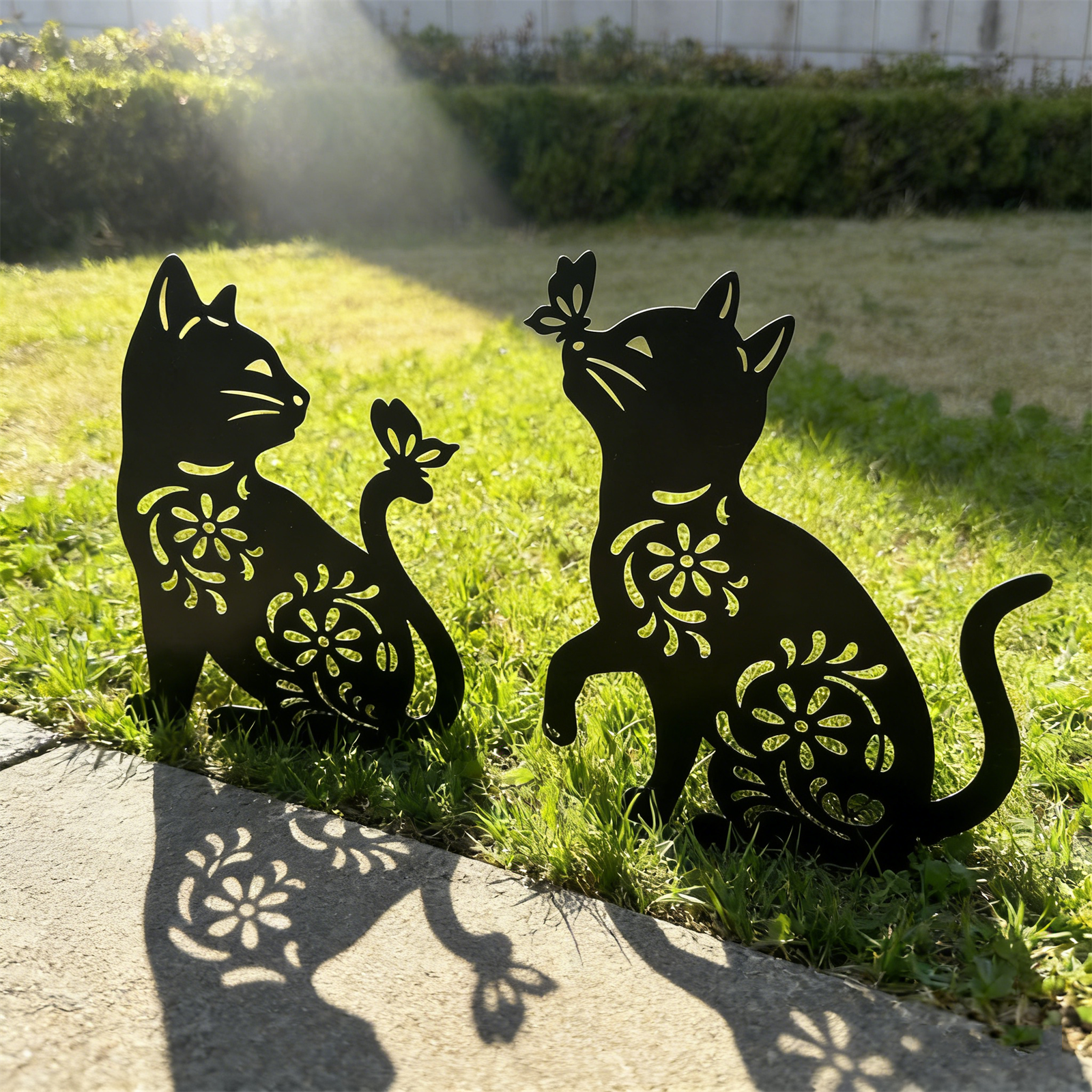2 Pcs Cat Yard Sign,Metal Animal Yard Decor,Black Kitty Lawn Signs with ...