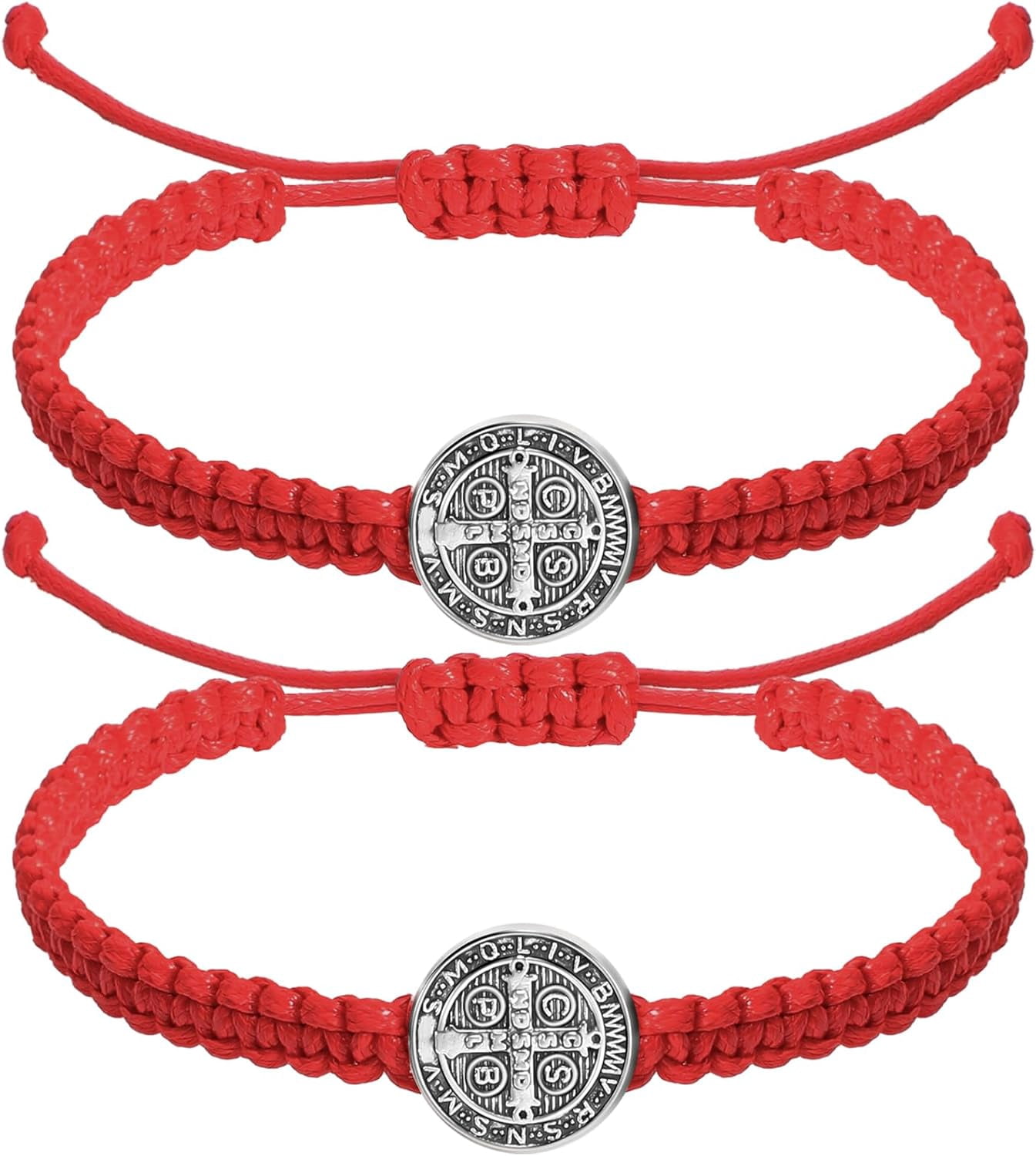 2 Pcs Catholic Saint Benedict Medal Bracelets Adjustable Black and Red ...