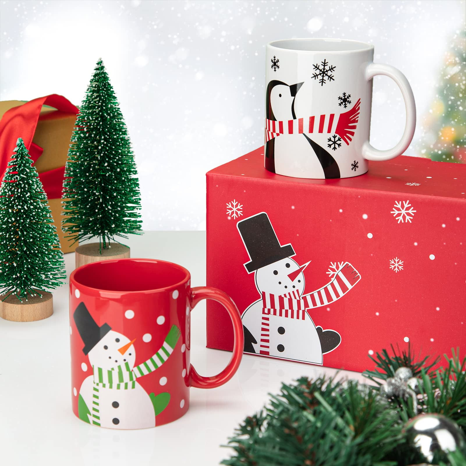 2 Pcs Ceramic Christmas Mugs with Handle, 12 oz Christmas Gift Mug for ...
