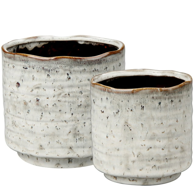 "2 Pcs Gray Glazed Ceramic Flower Planter Pots for Indoor & Outdoor Use ...
