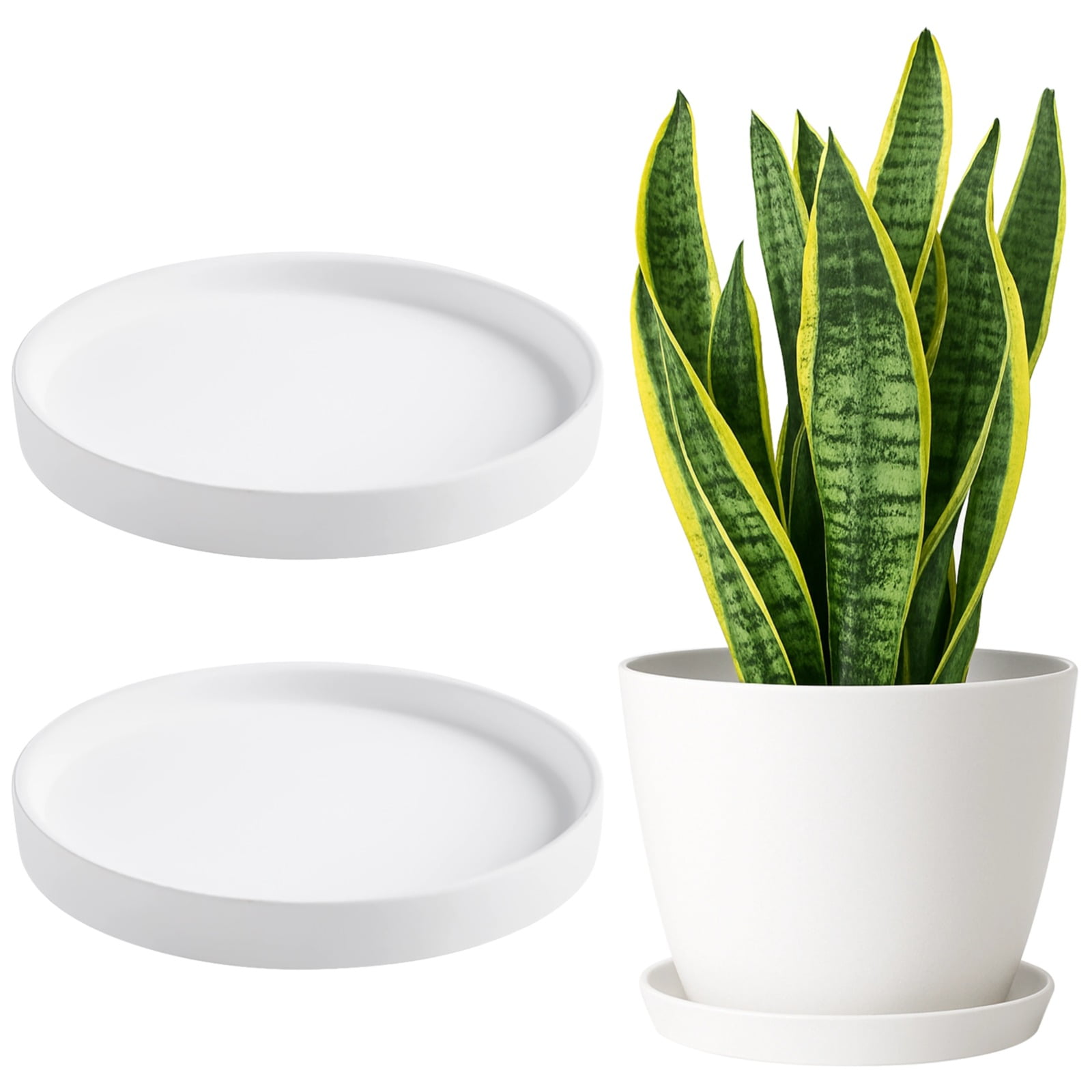 2 Pcs Ceramic Plant Pot Saucers, Modern Round Drainage Trays for Indoor ...
